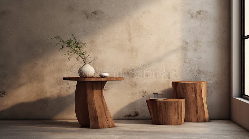 Interior with Wooden Side Table 3d Rendering Stock Illustration ...