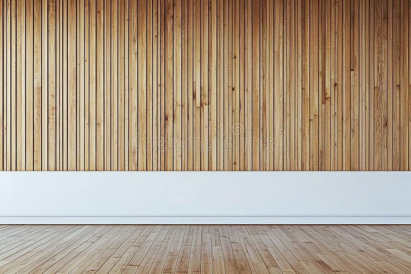 Interior with Wooden Slats and White Plaster Wall for Web Banner Design ...