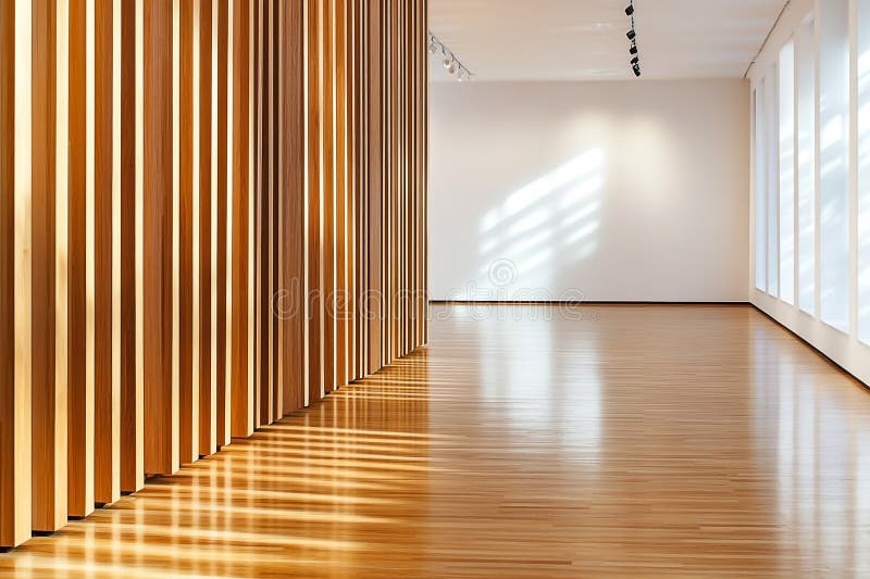 Interior with Wooden Slats and White Plaster Wall for Web Banner Design ...