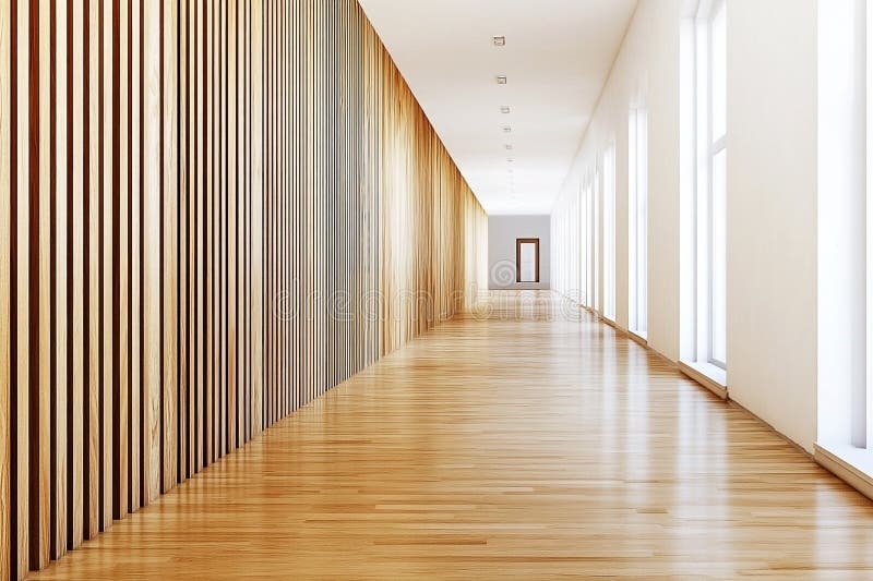 Interior with Wooden Slats and White Plaster Wall for Web Banner Design ...