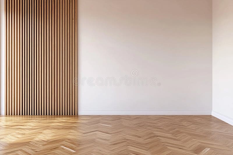Interior with Wooden Slats and White Plaster Wall for Web Banner Design ...
