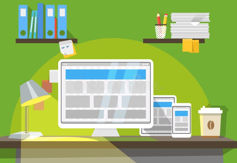 Interior of Working Place with Modern Personal Computer Stock Vector ...