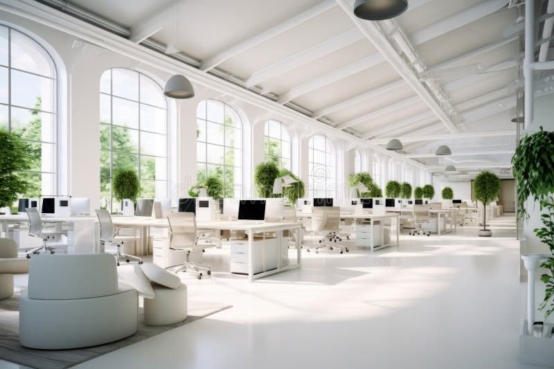 The Interior of the Workplace in a White Coworking Stock Illustration ...