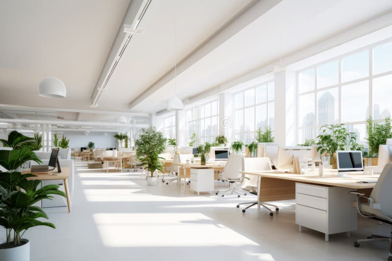 The Interior of the Workplace in a White Coworking Stock Illustration ...