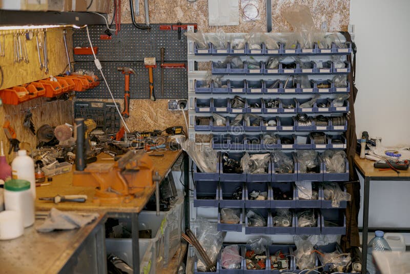 Interior of Workshop Full of Tools Ready for Work Stock Image - Image ...