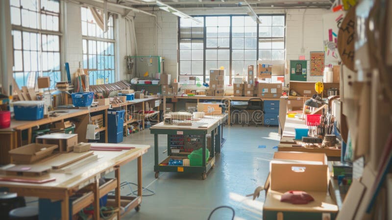 Interior of Workshop with Tables and Chairs Stock Photo - Image of ...