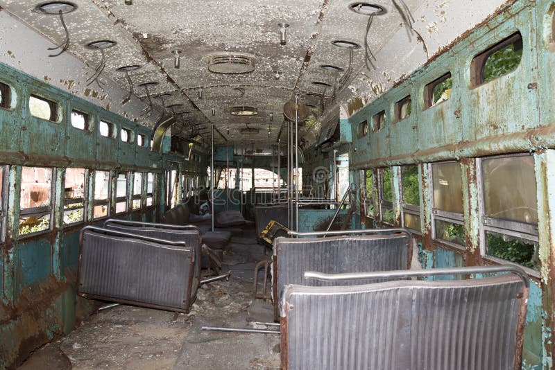 Interior of an old trolley stock photo. Image of rotten - 141912900