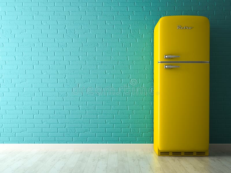 Interior with Yellow Fridge 3D Rendering Stock Illustration ...