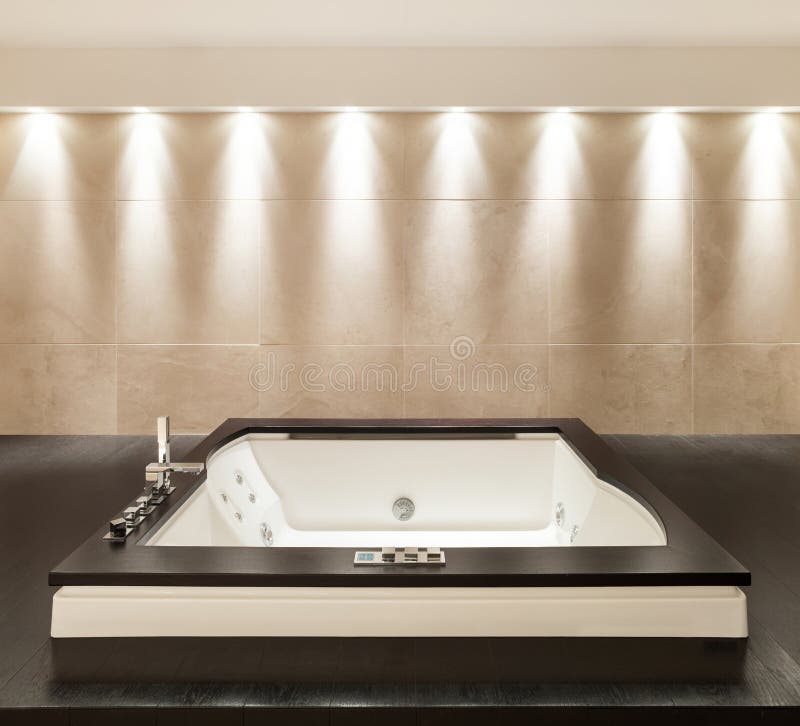 Interiors, Bathroom with Jacuzzi Stock Image - Image of clean, design ...