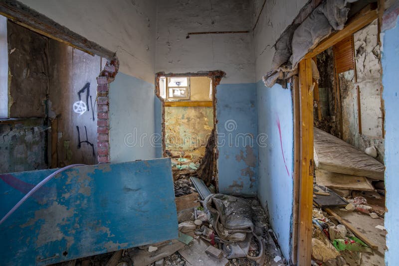 Interiors of a Destroyed Room or Building Stock Photo - Image of ...