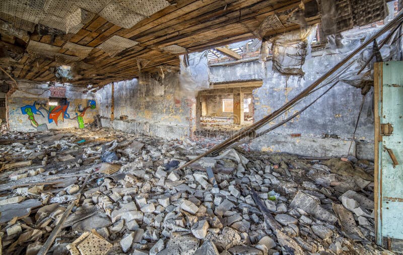 Interiors of a Destroyed Room or Building Stock Photo - Image of trash ...