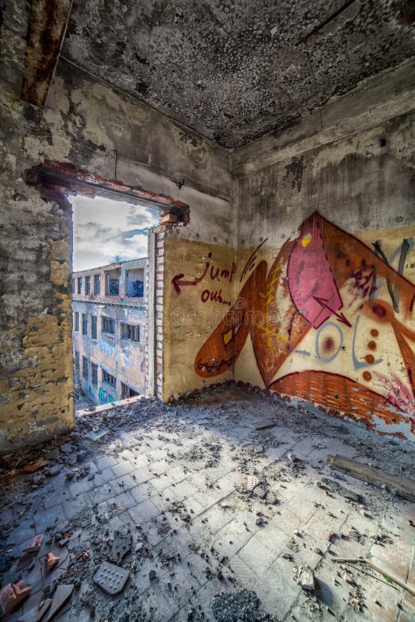 Interiors of a Destroyed Room or Building Stock Photo - Image of ...