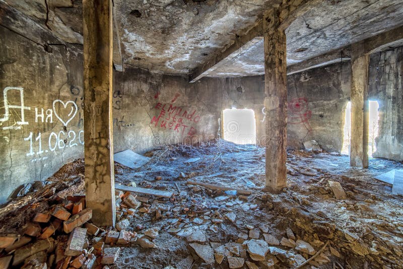 Interiors of a Destroyed Room or Building Stock Photo - Image of ...