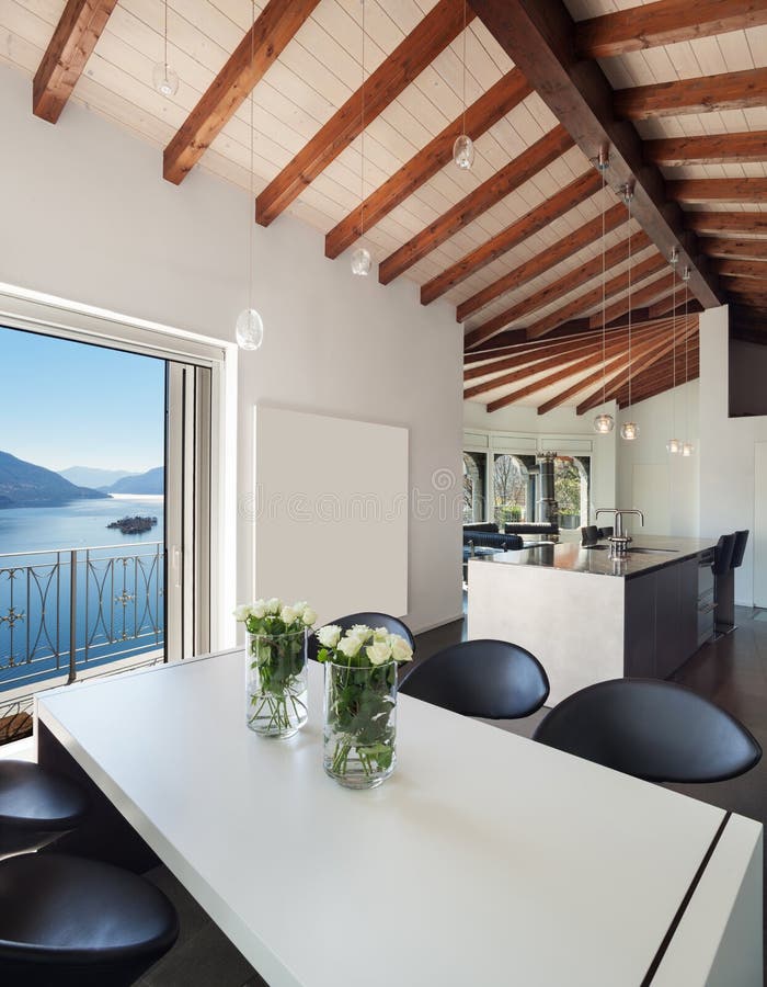 Interiors, Dining Table Modern Design Stock Image - Image of home, blue ...