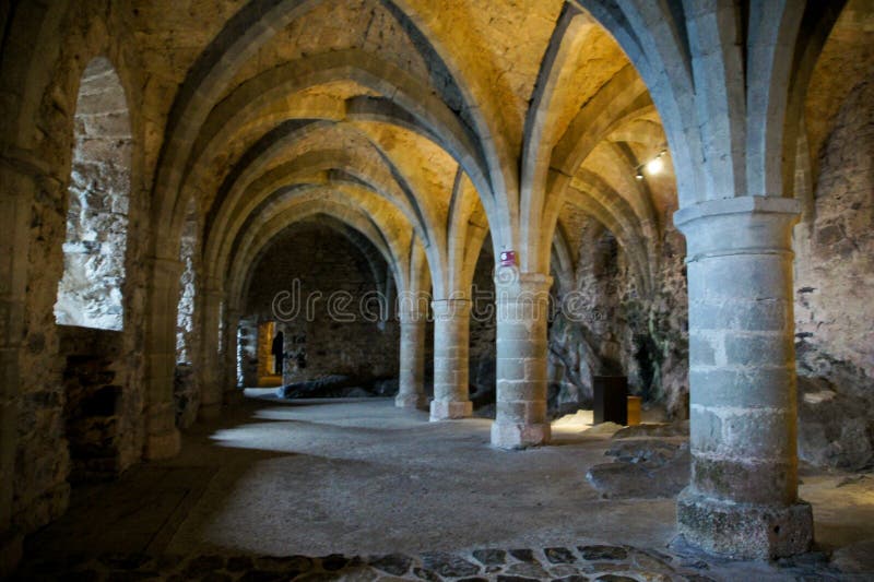 Vaults on stone columns. editorial stock image. Image of yard - 117968054