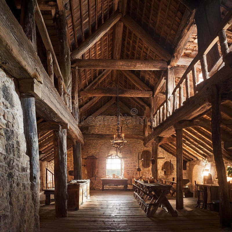 Interiors of a Medieval Barn, AI Generated Stock Illustration ...