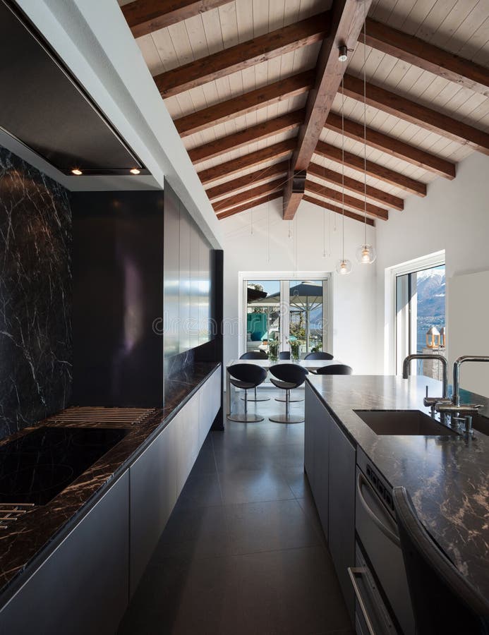 Interiors, modern kitchen stock image. Image of furniture - 71296269