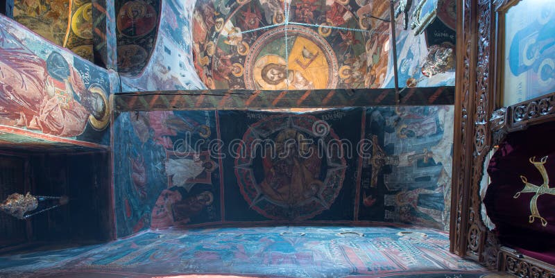 Interiors of the Monastery of the Holy Trinity in Meteora Stock Photo ...