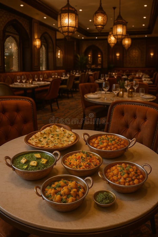 Interiors of a Posh Indian Restaurant, Vegetarian Dishes AI Generated ...