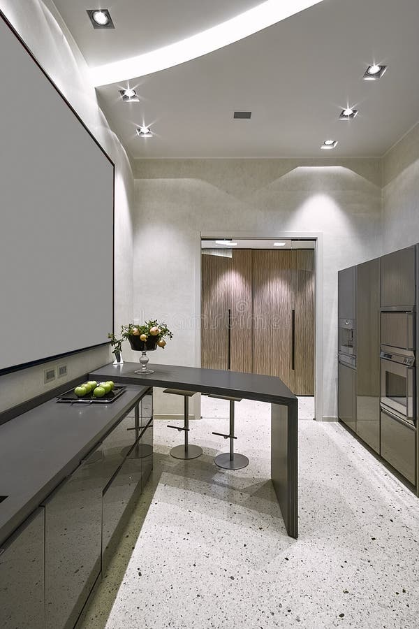 Interiors Shots of a Modern Kitchen Stock Photo - Image of recessed ...