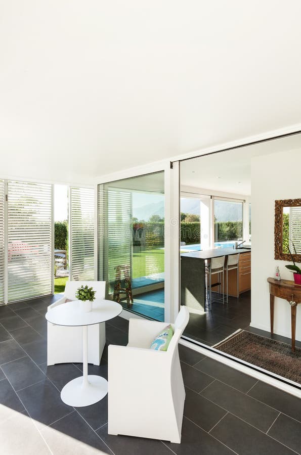 Interiors, View from the Veranda Stock Photo - Image of elegant, living ...