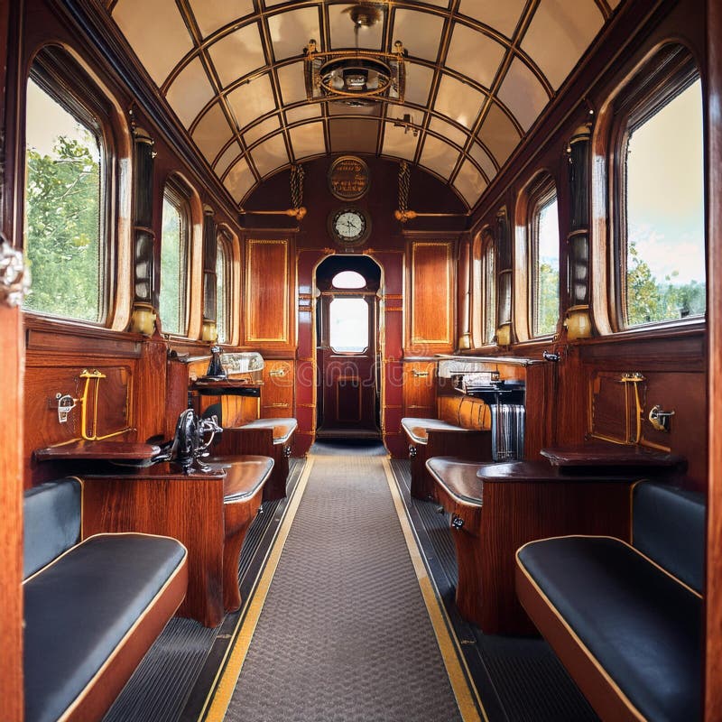 Vintage Train Carriage Interior, AI Generated Stock Illustration ...