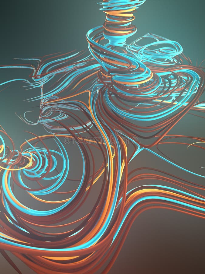 Interlacing Abstract Blue Colored Curves. Computer Generated Geometric ...