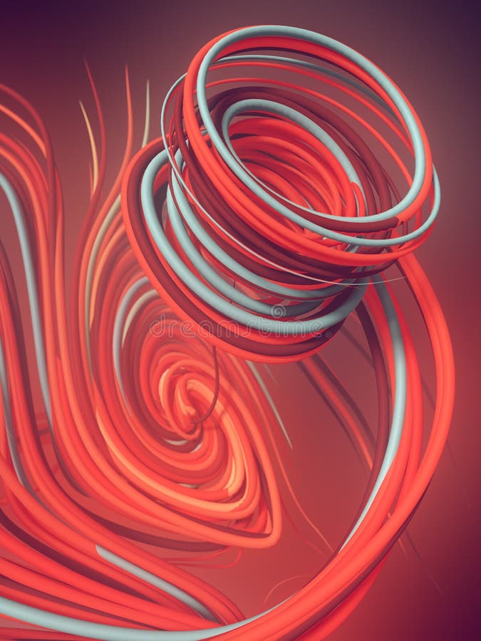 Interlacing Abstract Red Colored Curves. Computer Generated Geometric ...