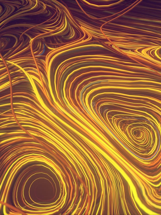 Interlacing Abstract Yellow Colored Curves. Computer Generated ...