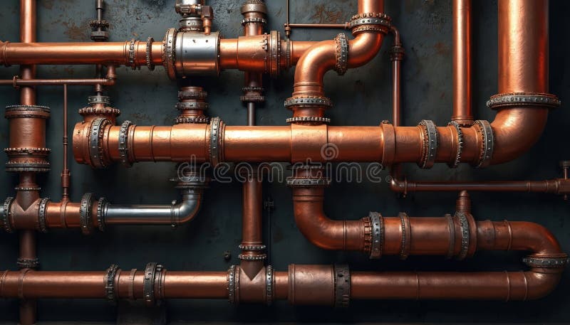 Interlacing Copper Pipes Industrial Background. Engineering Piping ...