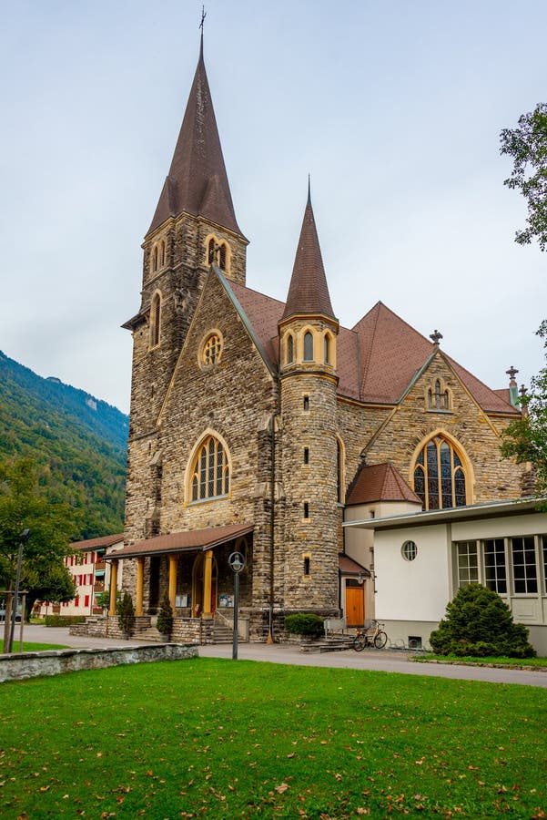 Interlaken Catholic Church in Switzerland Stock Image - Image of europe ...