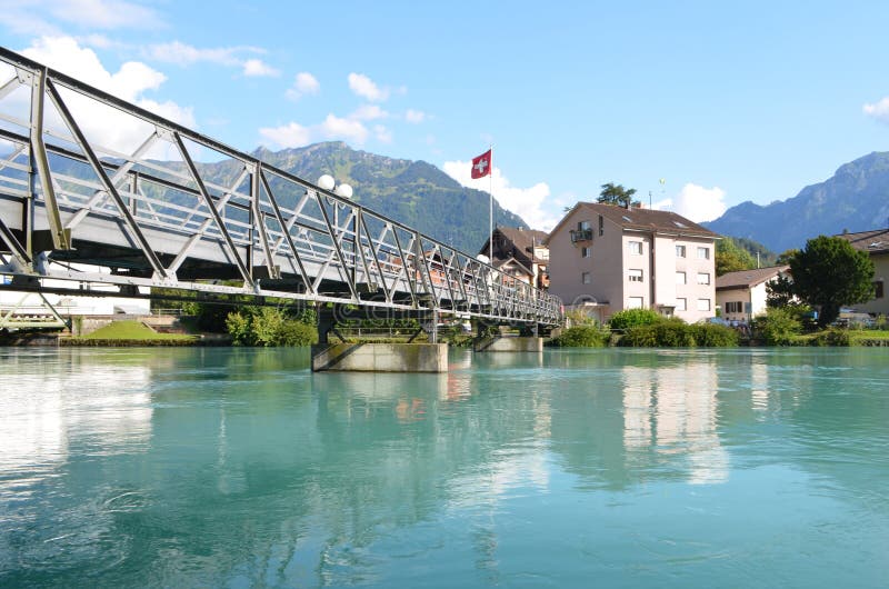 Interlaken Landscape and a Bridge Stock Photo - Image of europe, lake ...