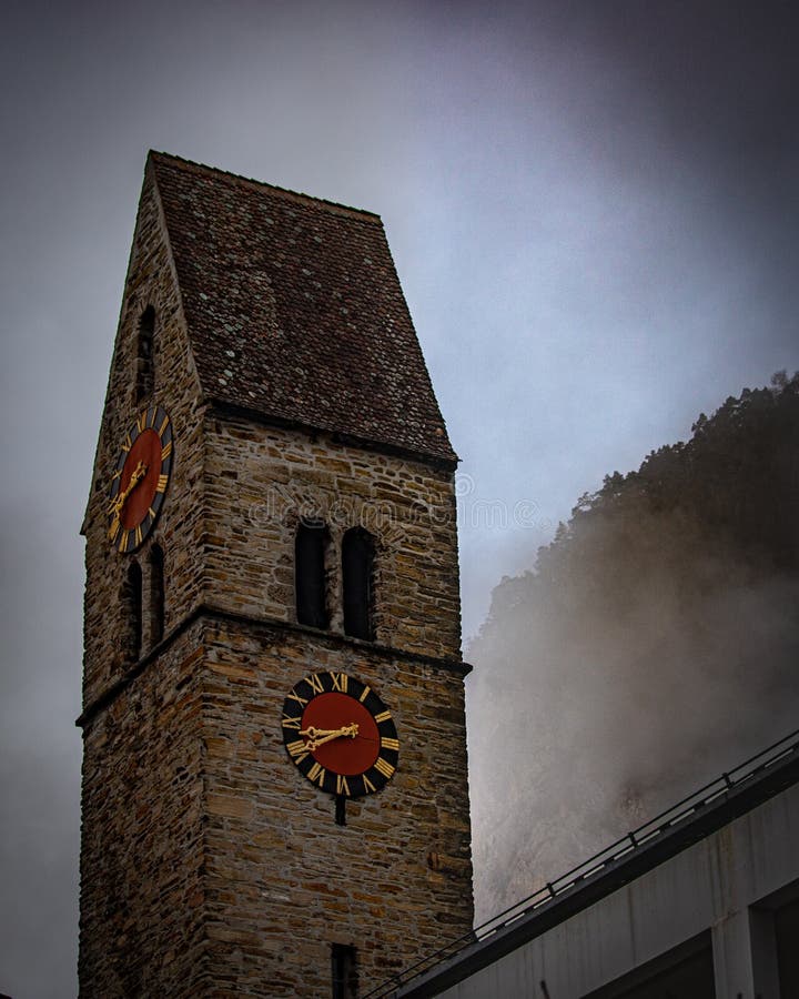 The Interlaken tower clock stock image. Image of invierno - 174841907