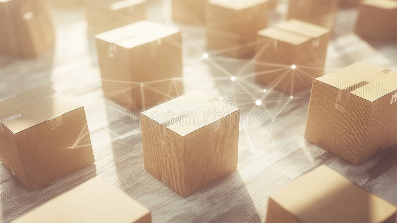 Interlinked Cardboard Boxes on a Digital Platform Symbolize Intelligent ...
