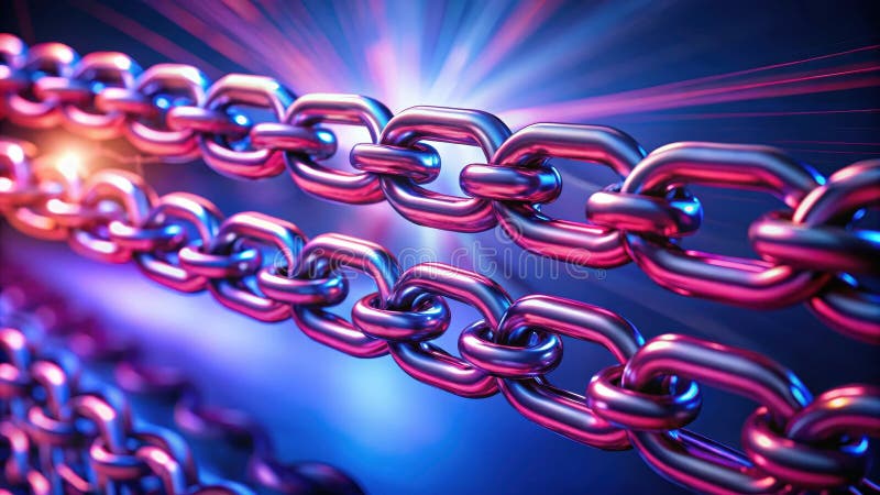 Interlinked Metal Chains Glowing with Vibrant Hues in a Dynamic Light ...