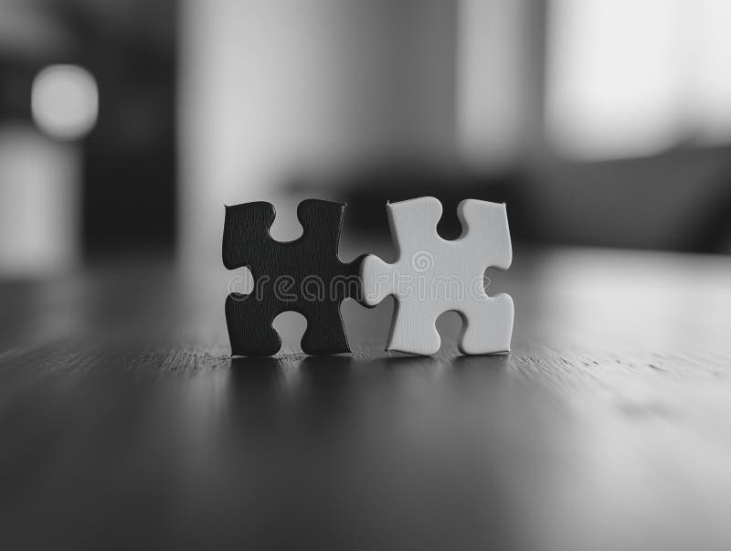 Interlocked Black and White Puzzle Pieces Symbolizing Connection and ...