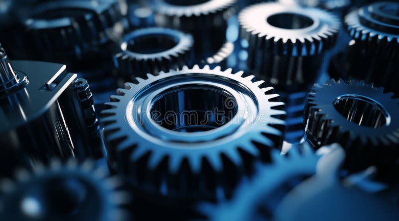 Interlocked Blue Metal Gears Forming Intricate Machinery Design and ...