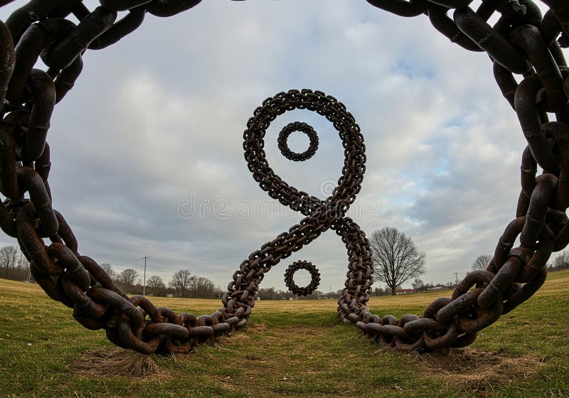 Interlocked Chains Form a Large Number 8 Sculpture in a Grassy Field ...