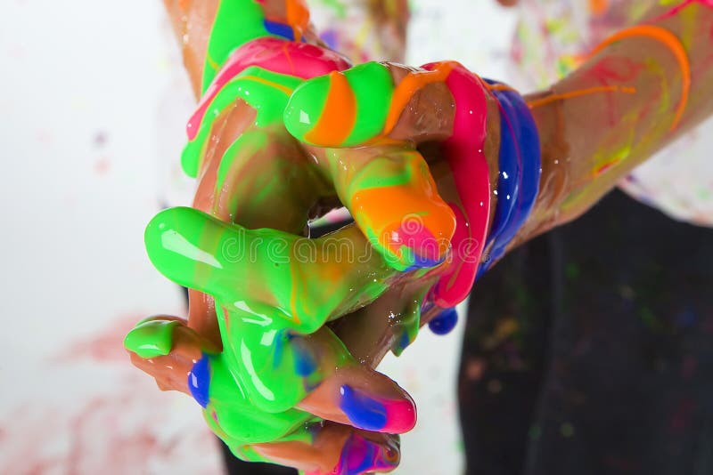 Interlocked Fingers with Colorful Paint Stock Photo - Image of blue ...