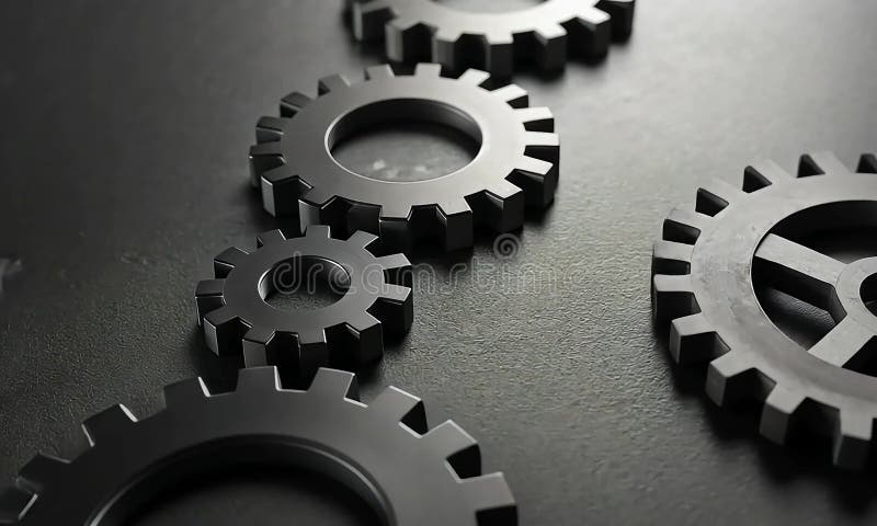 Interlocked Gears on a Dark Surface. Detailed Close-up View of Multiple ...
