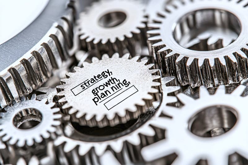 Interlocked Gears Engraved with Keywords Strategy, Growth, Planning ...