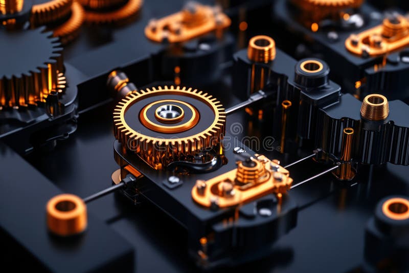 Interlocked Gears Forming Complex Machine in Close-up View Stock ...