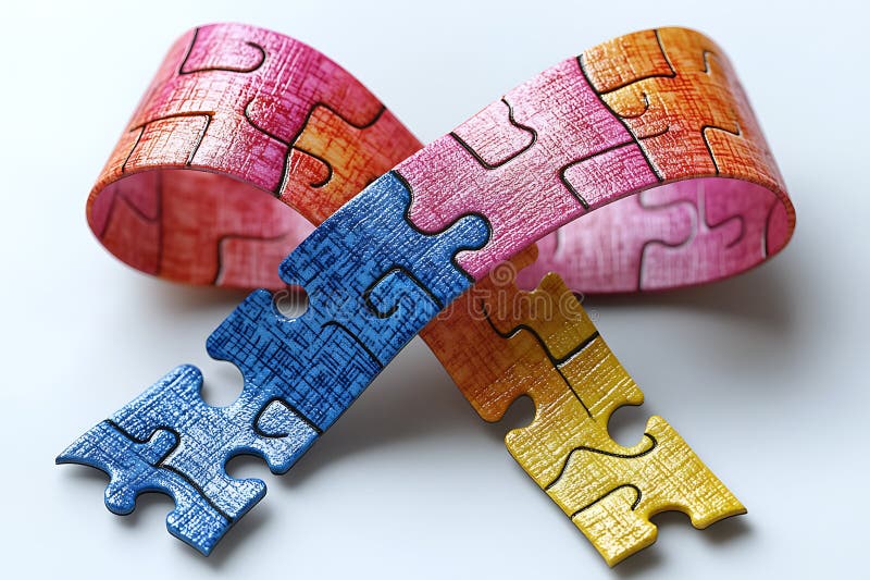 Interlocked Multicolored Puzzle Pieces Forming a Symbolic Endless Loop on White Background Stock ...