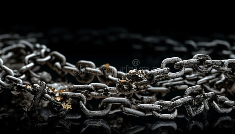 Interlocked Steel Chains Attached in a Row, Rusty and Broken Stock ...