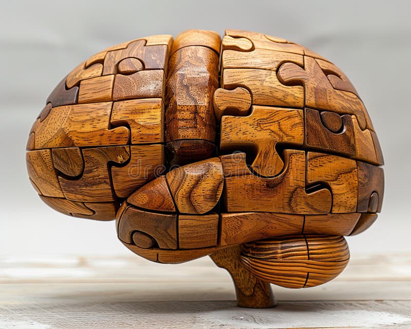Interlocked Wooden Pieces Forming a Brain Puzzle. Stock Illustration ...