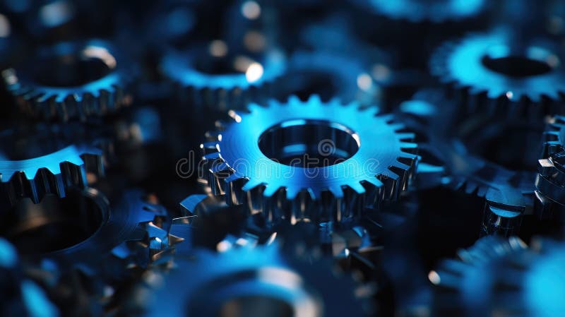Interlocking Blue Gears in Industrial Machinery Stock Image - Image of ...