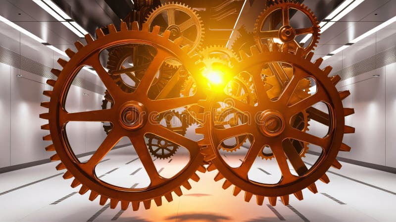 Interlocking Bronze Gears Mechanism in Modern High Quality Image Stock ...