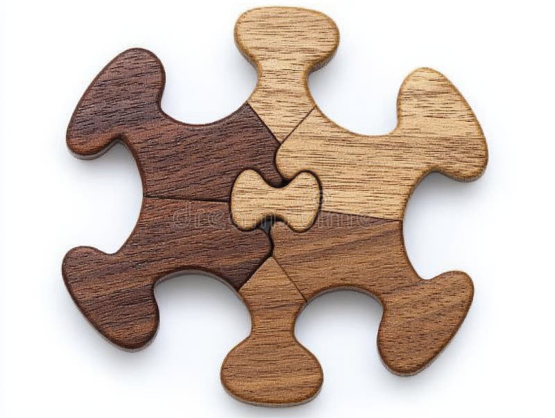 Interlocking Brown Wooden Puzzle Pieces on White Background Stock ...