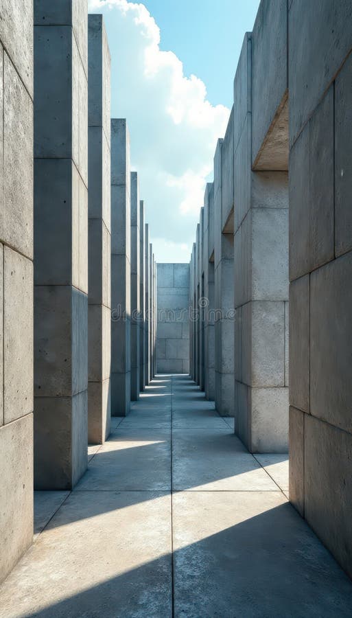 Interlocking Cement Blocks, Panoramic View of Varied Light and Shadow ...