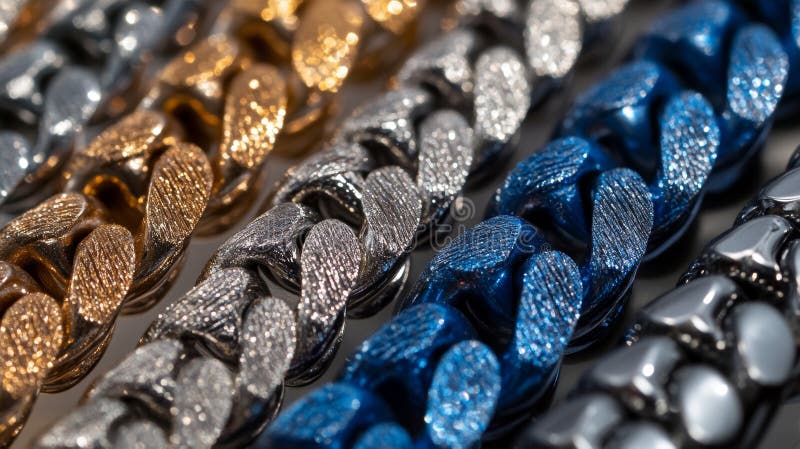 Interlocking Chains a Vibrantly Colored Macro View of Metallic Links ...